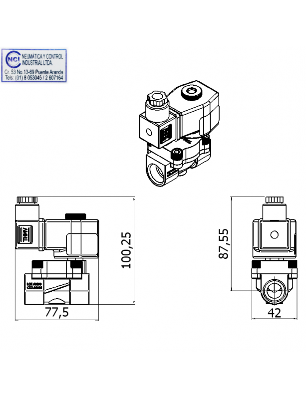 Valvula 2/2 vías de uso general normalmente cerrada Conexión 1/2 ...